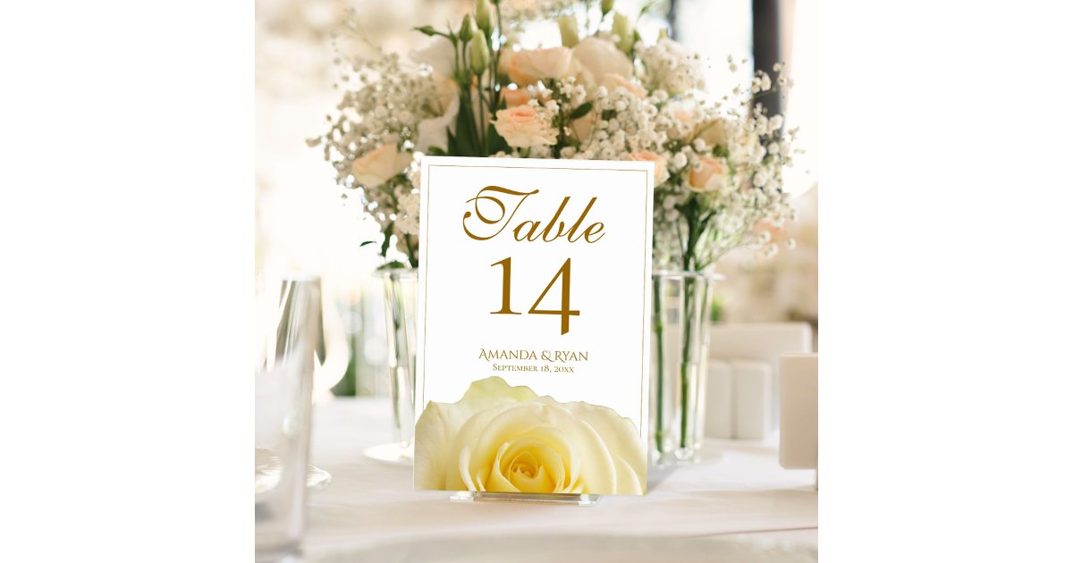 Modern Elegant Yellow Rose Floral Wedding Table Number | Zazzle