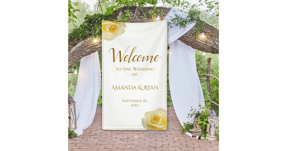 Modern Elegant Yellow Roses Floral Wedding Welcome Banner | Zazzle