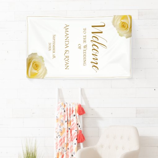 Modern Elegant Yellow Roses Floral Wedding Welcome Banner | Zazzle