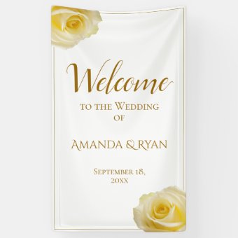 Modern Elegant Yellow Roses Floral Wedding Welcome Banner | Zazzle
