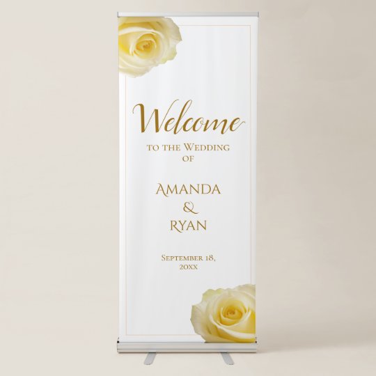 Modern Elegant Yellow Roses Floral Wedding Welcome Retractable Banner ...