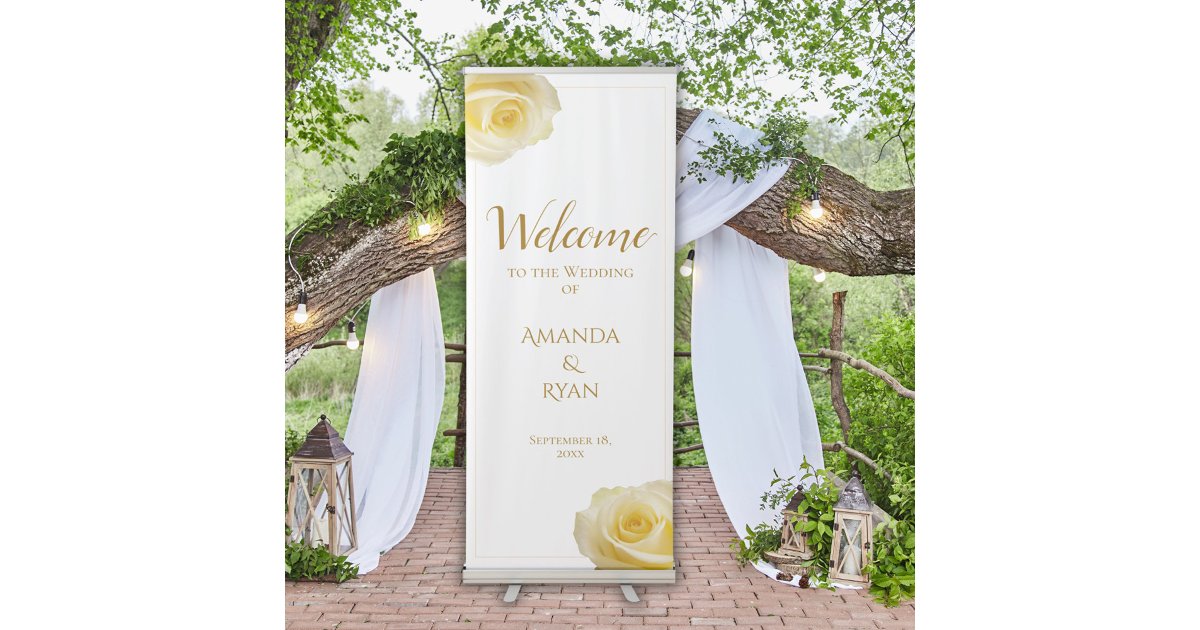 Modern Elegant Yellow Roses Floral Wedding Welcome Retractable Banner ...