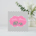 Modern Elephant Chevron Pink Gray Baby Shower Invitation | Zazzle