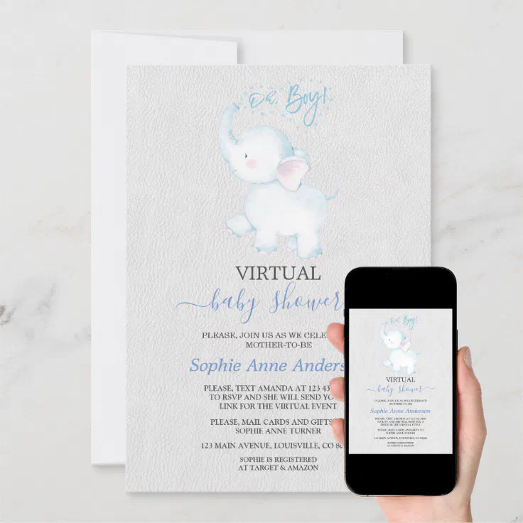 Modern Elephant Virtual Baby Shower By Mail Invitation | Zazzle