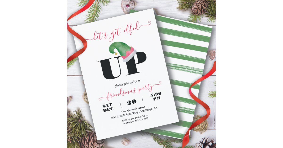 Modern Elfed Up Friendsmas Christmas Holiday Party Invitation | Zazzle