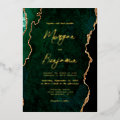 Modern Emerald Green Agate Script Wedding Foil Invitation | Zazzle