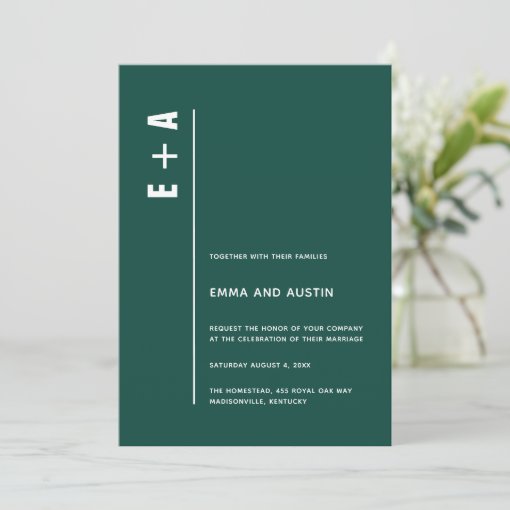 Modern Emerald Green Bold Initials Wedding Invitation | Zazzle