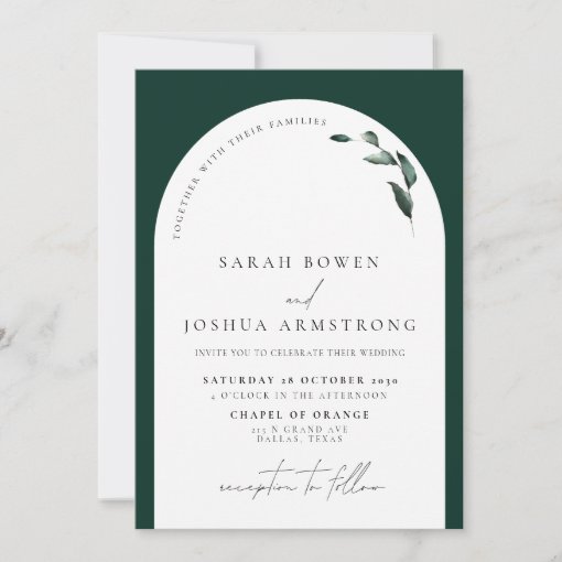 Modern Emerald Green Botanical Script Wedding Invi Invitation | Zazzle