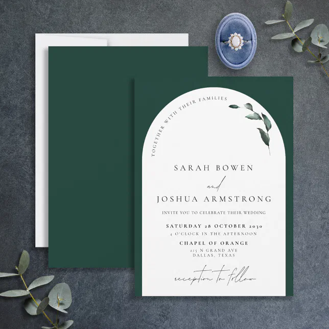 Modern Emerald Green Botanical Script Wedding Invi Invitation | Zazzle