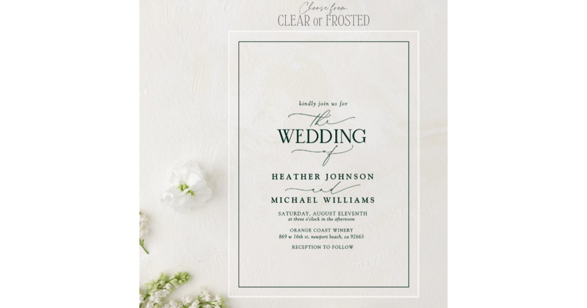 Modern Emerald Green Calligraphy Wedding Acrylic Invitations | Zazzle
