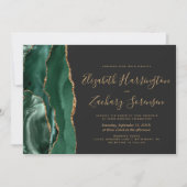 Modern Emerald Green Gold Agate Dark Wedding Invitation | Zazzle