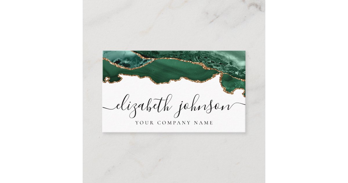 Modern Emerald Green Gold Glitter Agate Marble Business Card | Zazzle