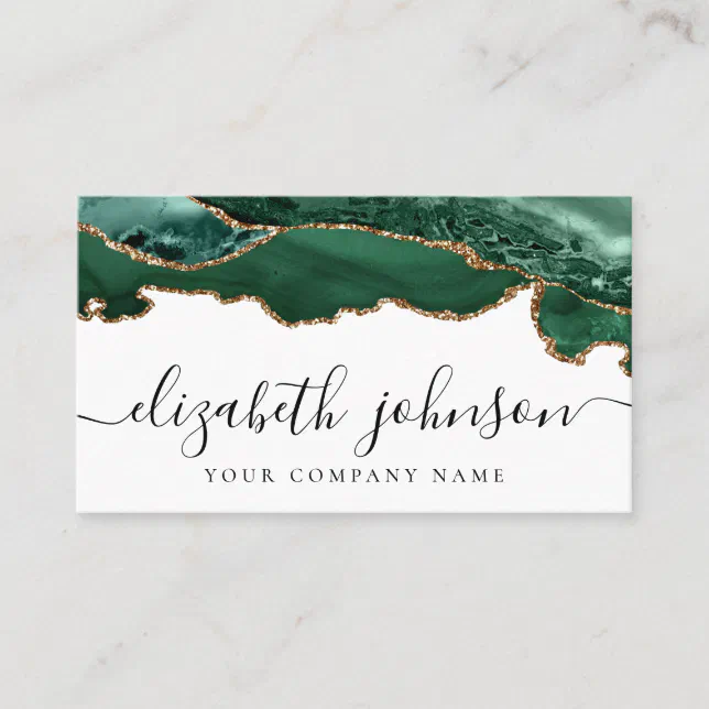 Modern Emerald Green Gold Glitter Agate Marble Business Card | Zazzle