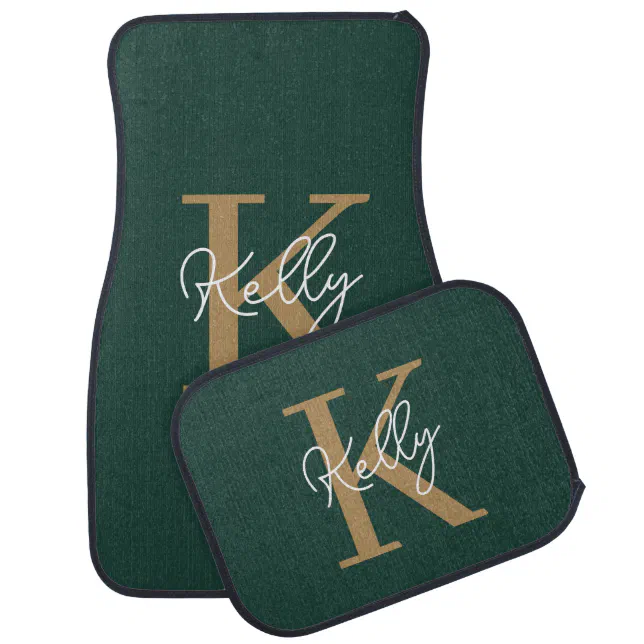 Modern Emerald Green Gold Monogram Script Car Floor Mat | Zazzle