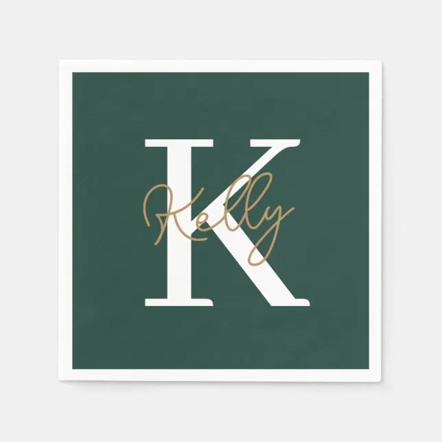 Modern Emerald Green Monogram Script Napkins | Zazzle