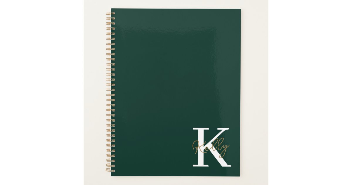 Modern Emerald Green Monogram Script Planner | Zazzle