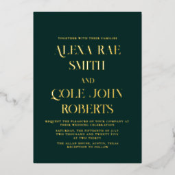Modern Emerald Hunter Green Chic Wedding Gold Foil Invitation | Zazzle