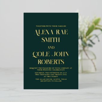 Modern Emerald Hunter Green Chic Wedding Gold Foil Invitation | Zazzle