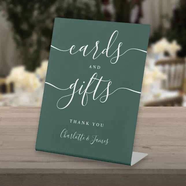 Modern Emerald Signature Script Cards And Gifts Pedestal Sign | Zazzle