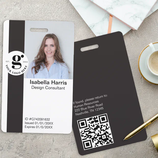 Modern Employee ID Badge with Photo & QR Code | Zazzle