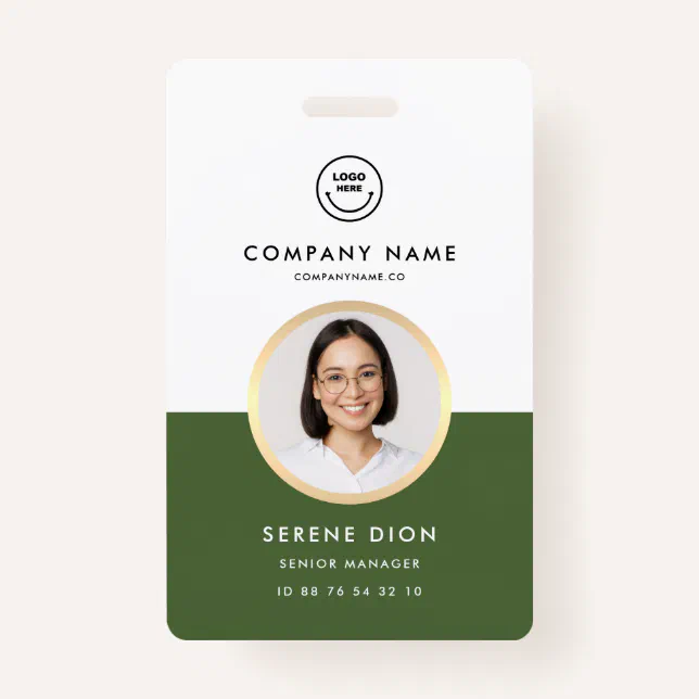 Modern Employee ID Company ID Circle Photo Green Badge | Zazzle