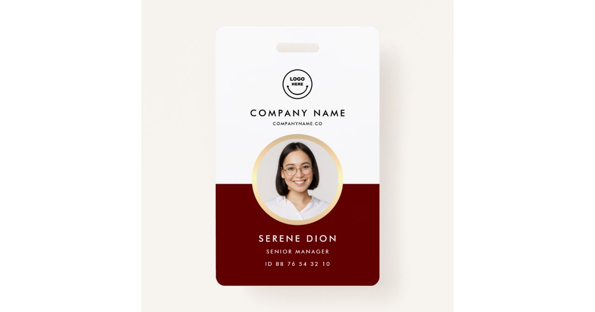 Modern Employee ID Company ID Circle Photo Red Badge | Zazzle