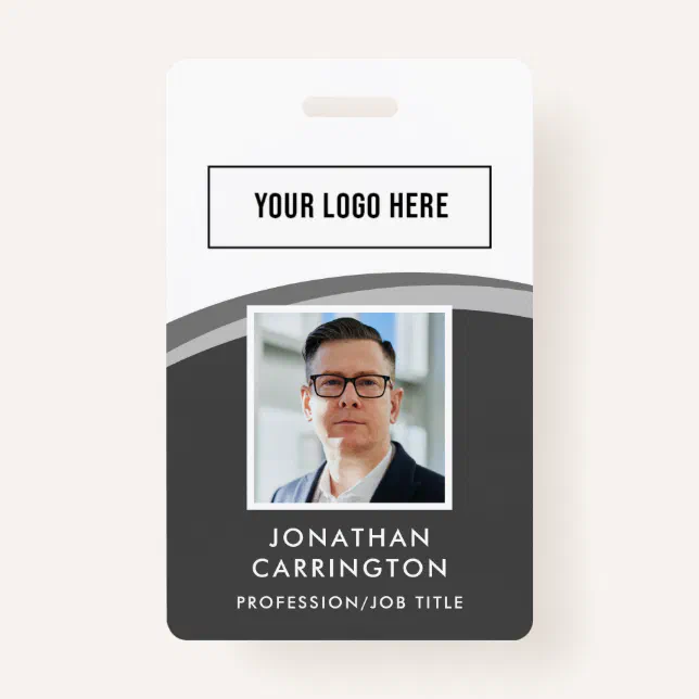 Modern Employee ID Photo Logo QR Code Badge | Zazzle