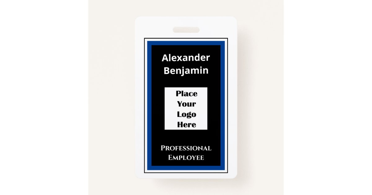 Modern Employee Name Logo Bar Code ID Badge | Zazzle