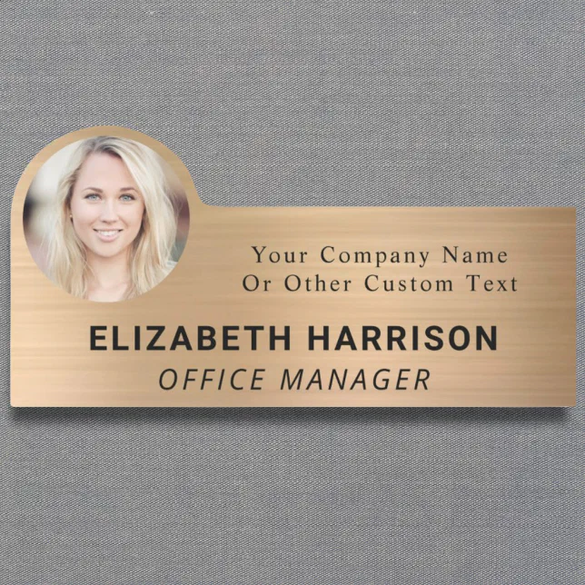 Modern Employee Photo ID Gold Name Tag | Zazzle