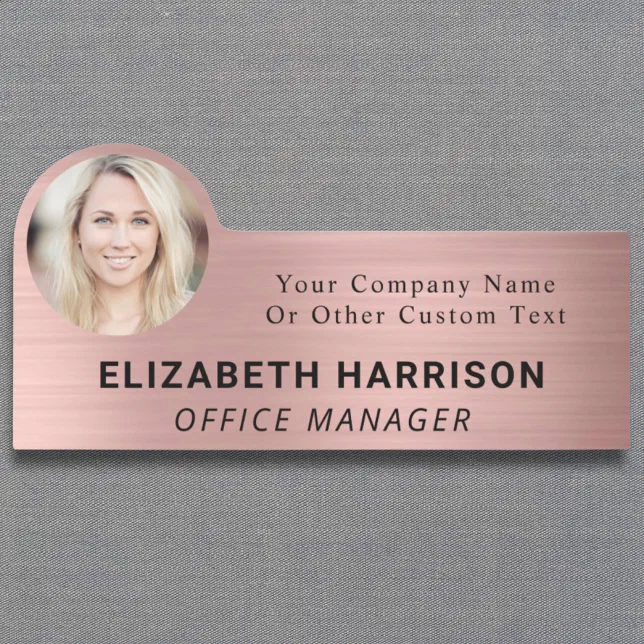 Modern Employee Photo ID Rose Gold Name Tag | Zazzle