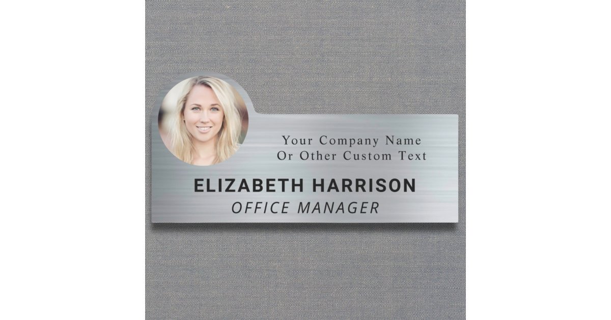 Modern Employee Photo ID Silver Name Tag | Zazzle