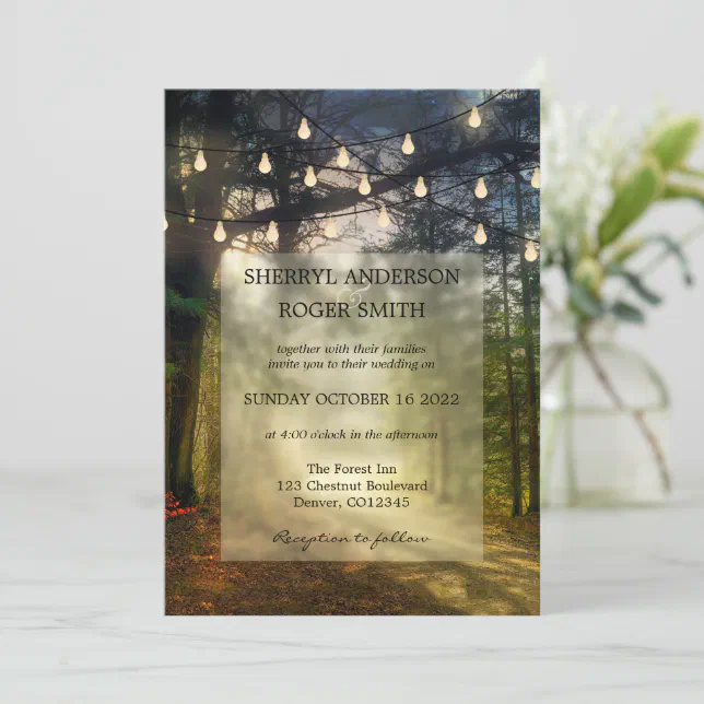 Modern Enchanted Forest String Lights Wedding Invitation | Zazzle