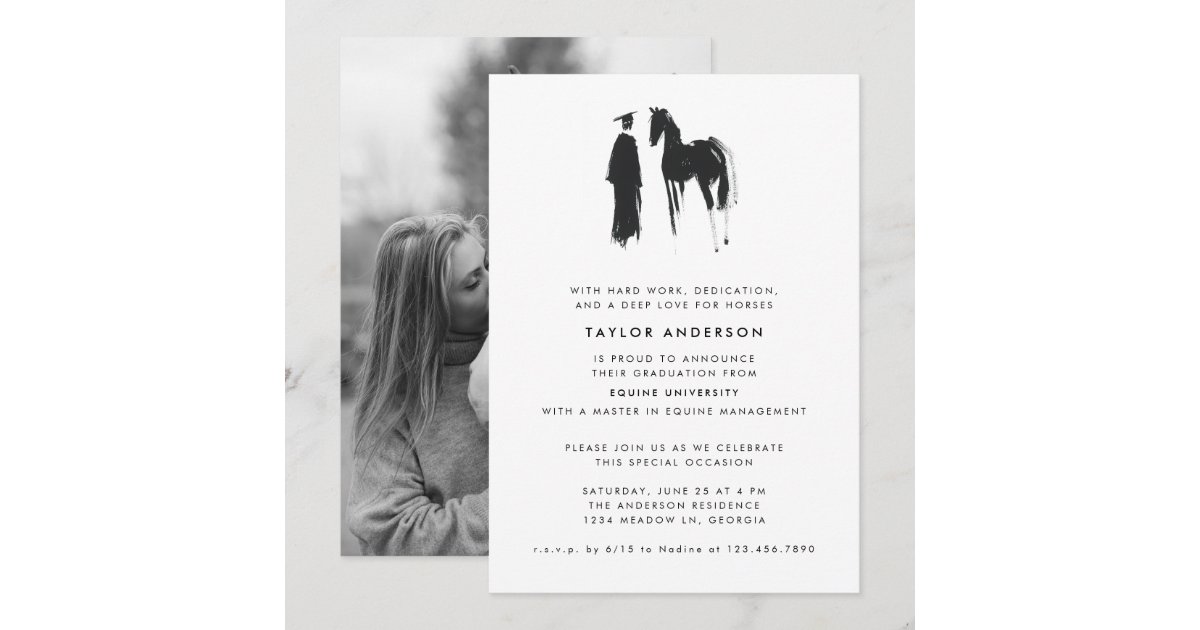 Modern Equestrian Horse Photo Graduation Invitation | Zazzle