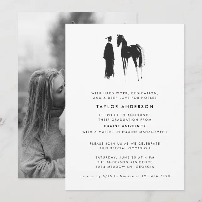 Modern Equestrian Horse Photo Graduation Invitation | Zazzle