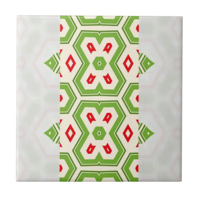 Modern Ethnic Green White Red Geometric Pattern Ceramic Tile | Zazzle