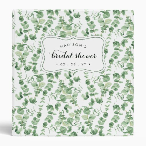 Modern Eucalyptus Botanical Bridal Shower Recipe 3 Ring Binder | Zazzle