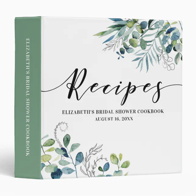 Modern Eucalyptus Botanical Bridal Shower Recipe 3 Ring Binder | Zazzle