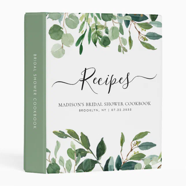 Modern Eucalyptus Botanical Bridal Shower Recipe Mini Binder | Zazzle