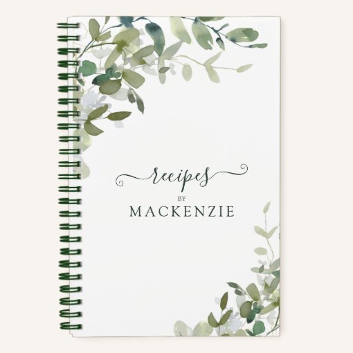 Modern Eucalyptus Botanical Greenery Recipe Notebook | Zazzle