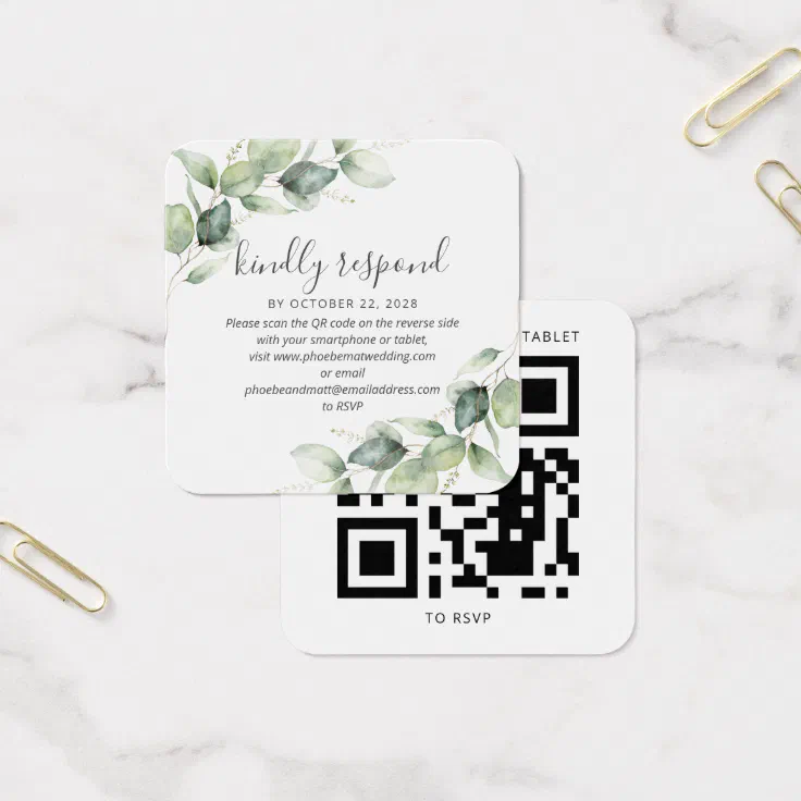 Modern Eucalyptus Botanical Wedding QR Code RSVP | Zazzle