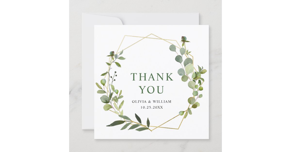Modern Eucalyptus Geometric Frame Thank You Card | Zazzle