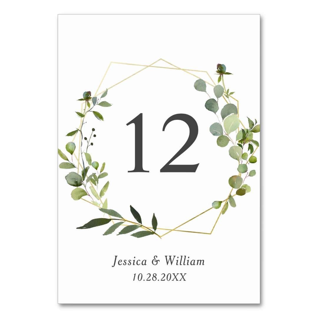 Modern Eucalyptus Geometric Frame Wedding Table Number | Zazzle