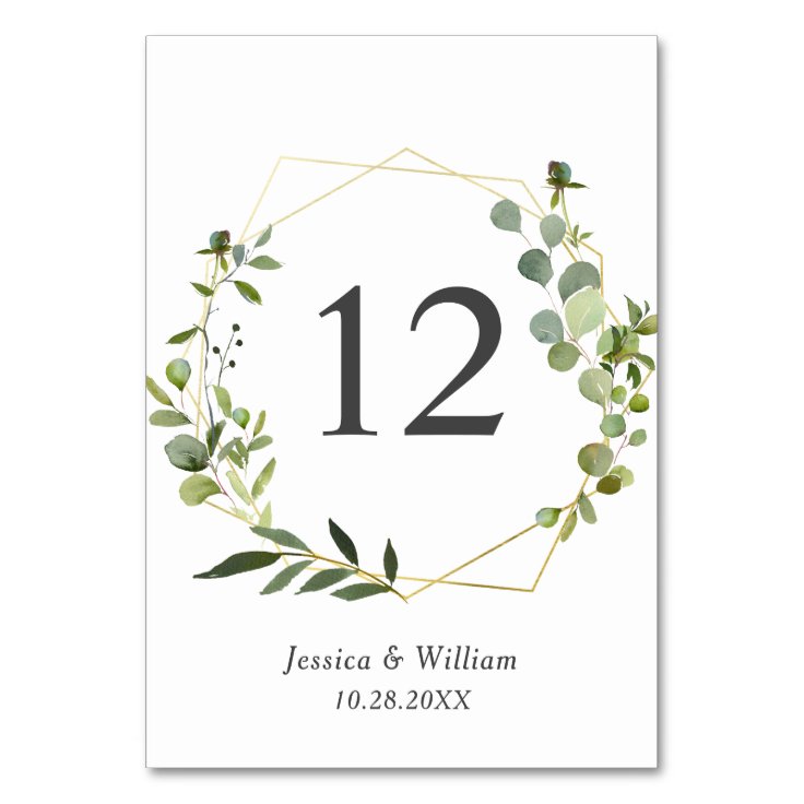 Modern Eucalyptus Geometric Frame Wedding Table Number | Zazzle
