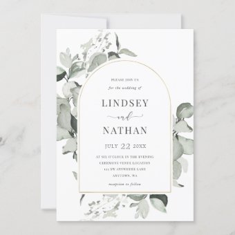 Modern Eucalyptus Gold Arch Wedding Invitation | Zazzle