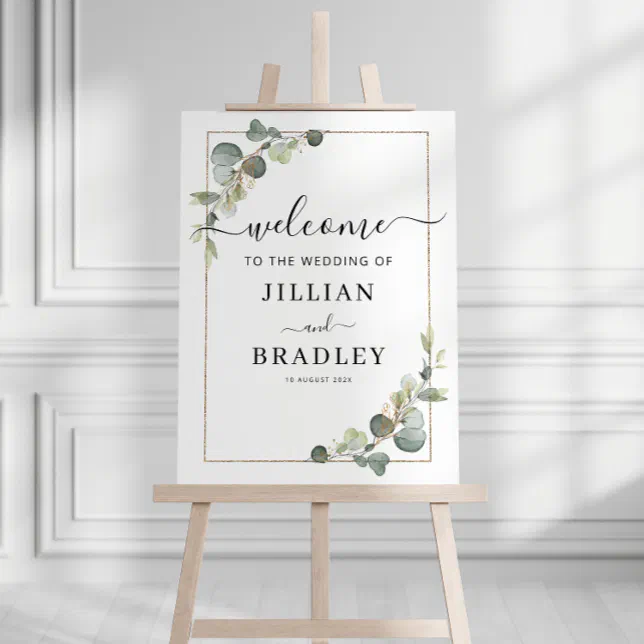 modern eucalyptus greenery wedding welcome poster | Zazzle