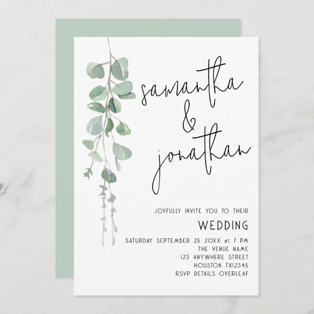 Modern Eucalyptus Informal Wedding Invitation | Zazzle