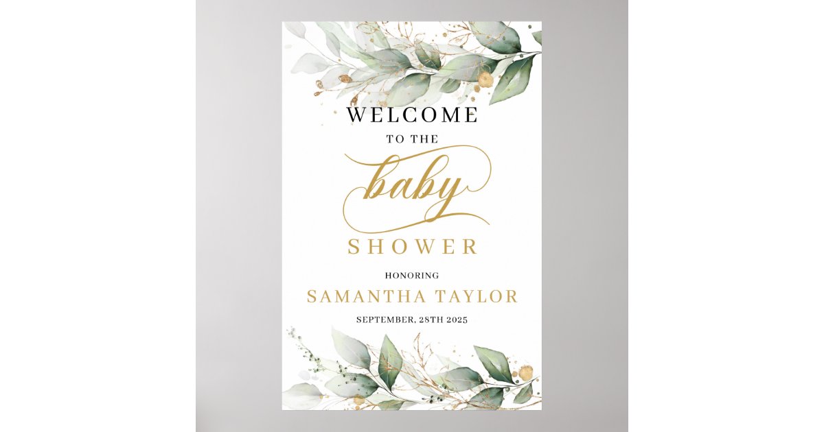 Modern Eucalyptus leaves gold boho welcome sign | Zazzle