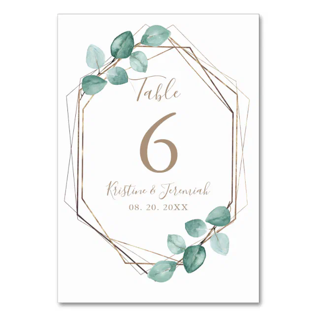 Modern Eucalyptus Watercolor Coffee Script Wedding Table Number | Zazzle