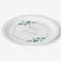 Modern Eucalyptus Watercolor Gold Script Wedding Paper Plates | Zazzle