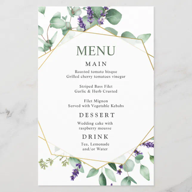 Modern Eucalyptus Watercolor Wedding Dinner Menu | Zazzle